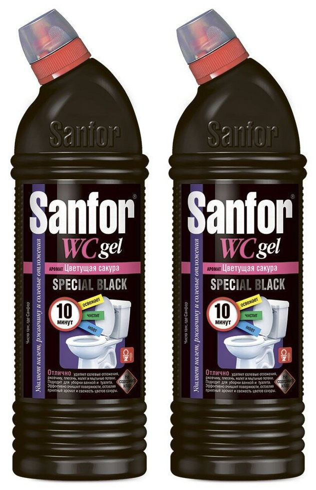Чистящий гель Sanfor wc gel special black против налета и ржавчины 1000г 2шт купить в интернет ...