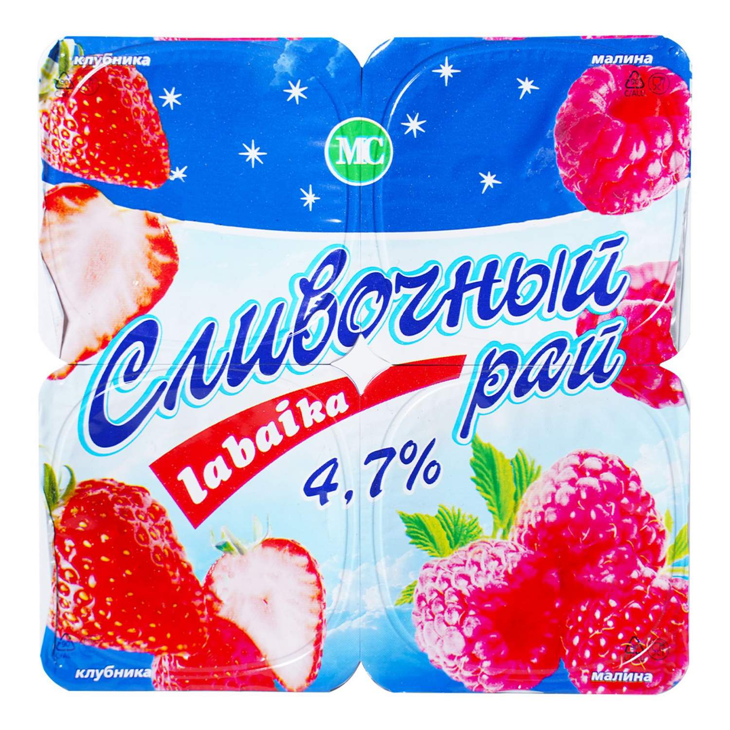 Купить йогуртный продукт labaika Сливочный рай клубника-малина 4,7% 95 ...