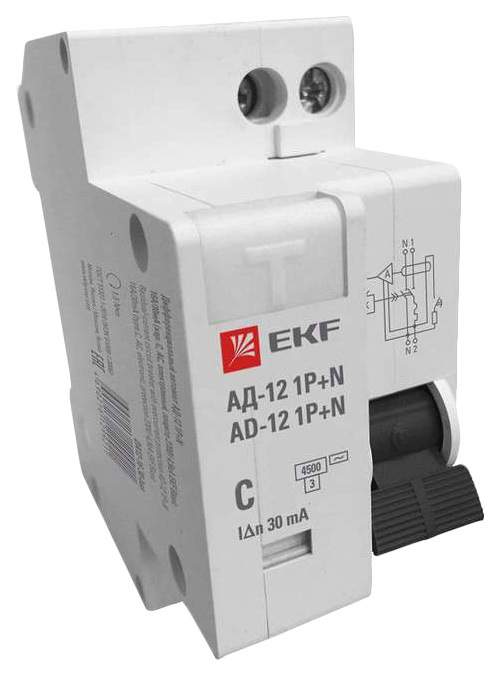 Автоматический выключатель диф. тока 1P+N 25А 30мА тип АС х-ка C эл. 4,5кА АД-12 EKF Basic ...