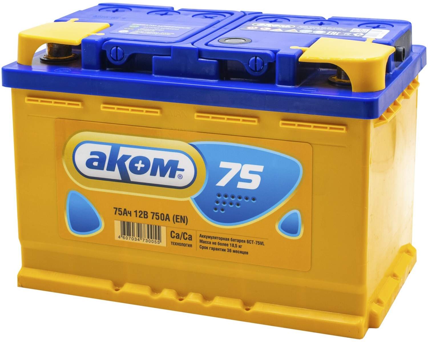 Купить аккумулятор AKOM 75 Ач 750 А прямая полярность, цены на ...