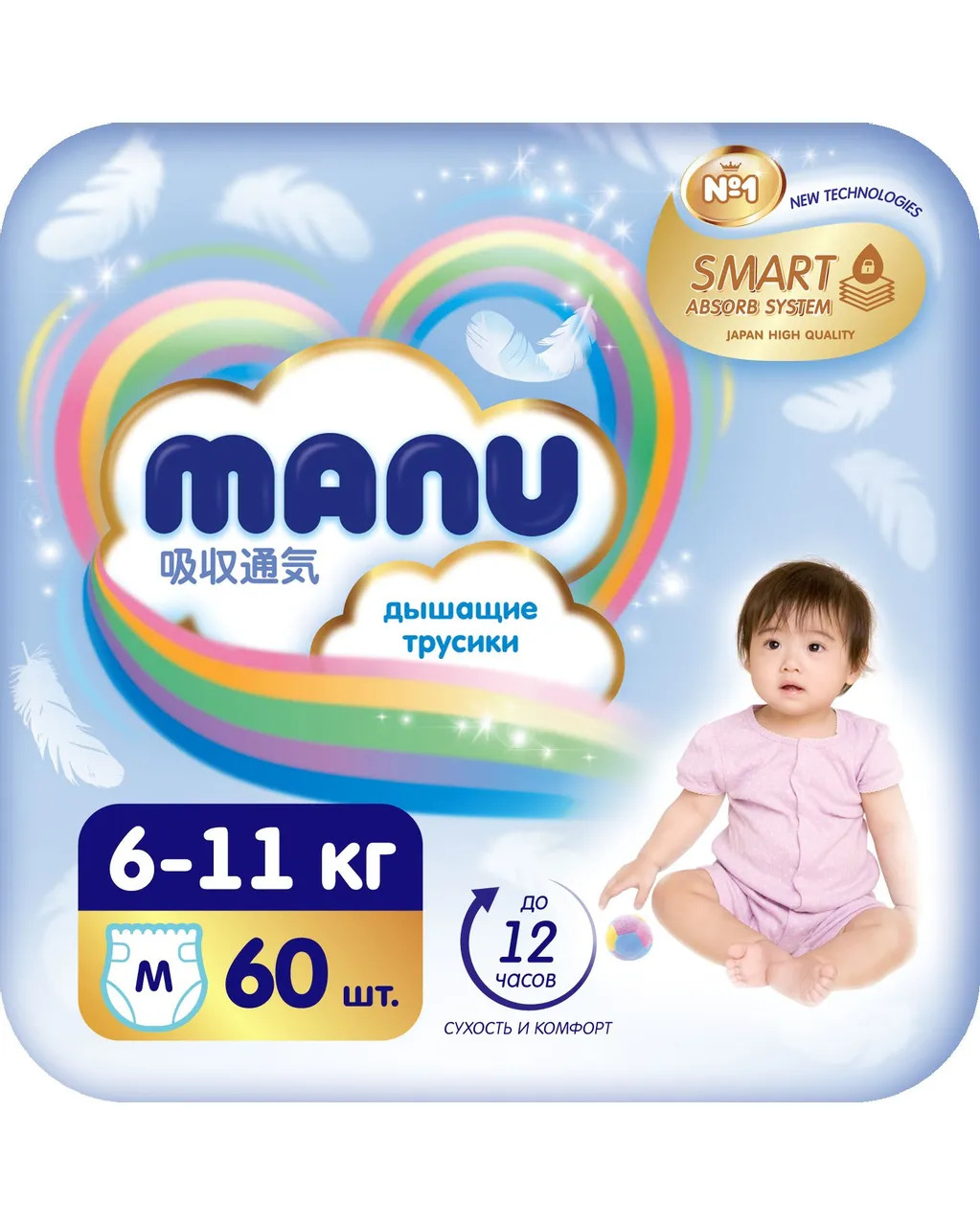 Купить подгузники-трусики MANU M 6-11 кг 60 шт, цены на Мегамаркет ...