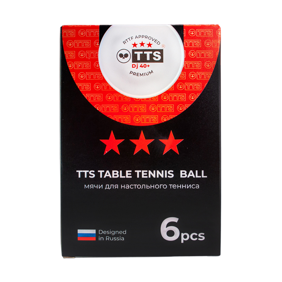 Мячи для настольного тенниса TTS 3* DJ40+ Premium Rus Pro ABS x6, White ...