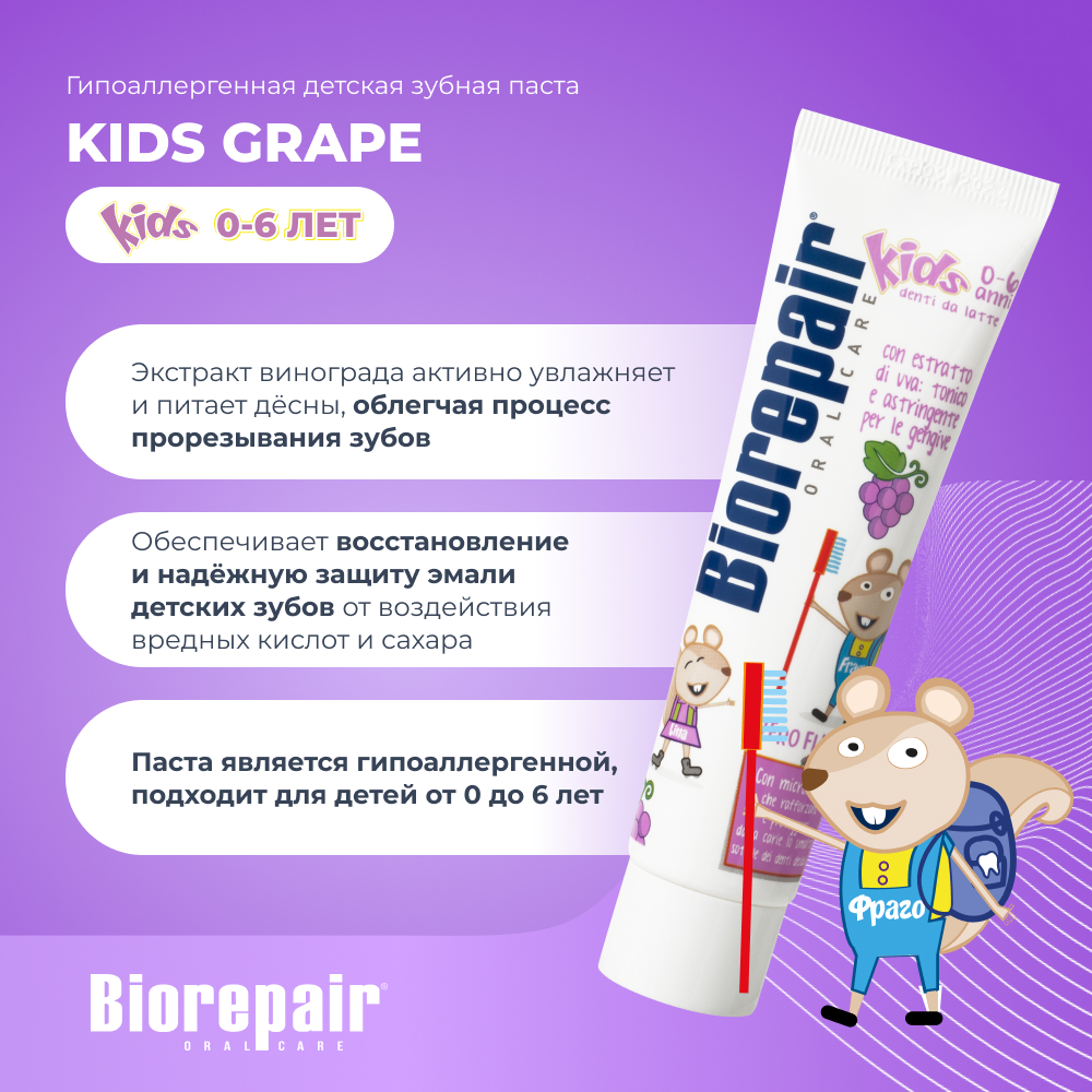Купить зубная паста детская Biorepair Kids Grape с экстрактом винограда ...