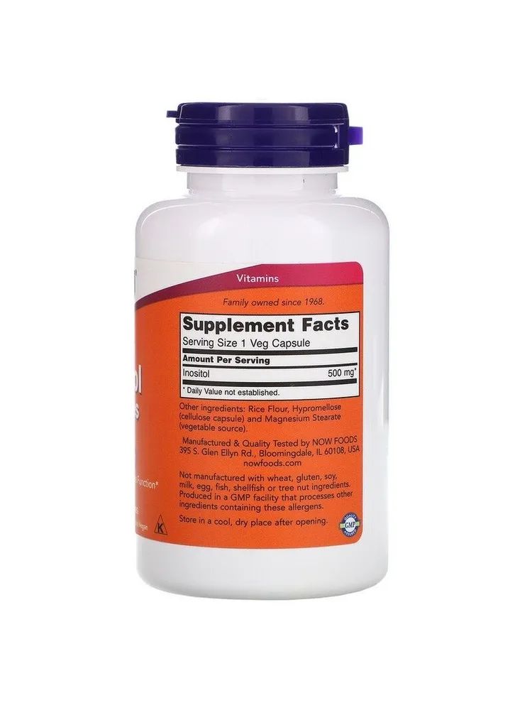 Now Foods Inositol 500 mg Myo-Inositol Form Инозитол 500 мг капсулы 100 ...